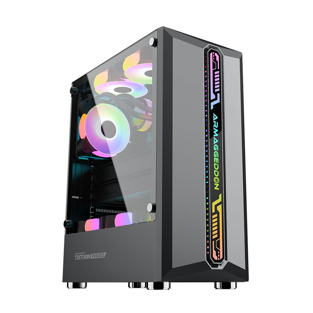 Armaggeddon Tritron Pro 300 ATX Gaming Case with 3x ARGB Fans - Black ...